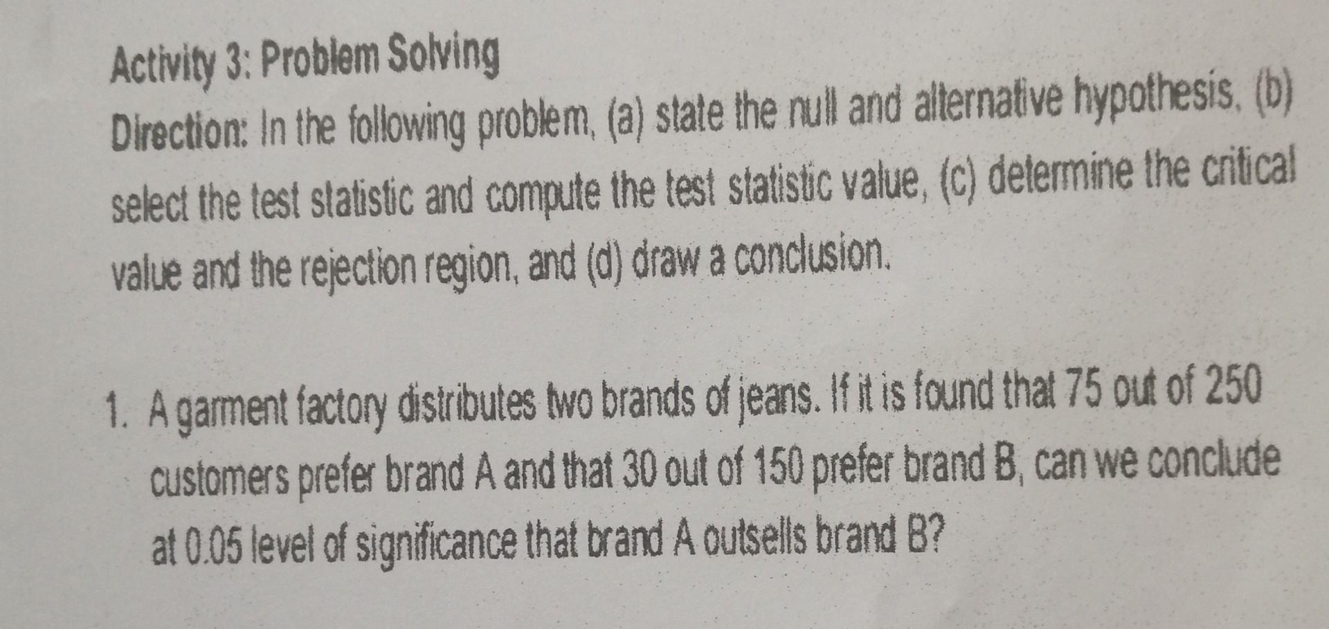 Solved Activity 3: Problem Solving Direction: In the | Chegg.com