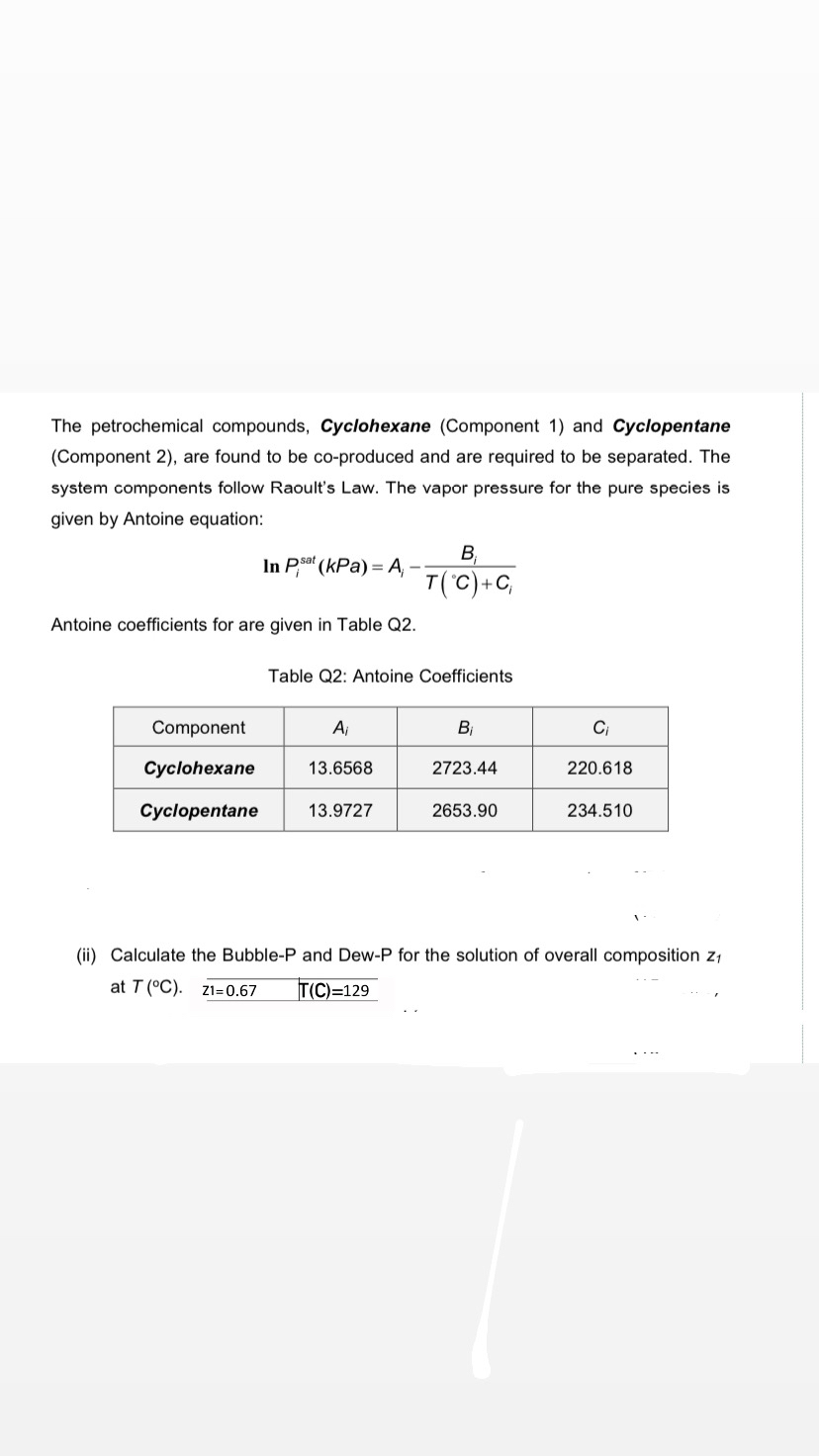 Solved The petrochemical compounds, Cyclohexane (Component | Chegg.com