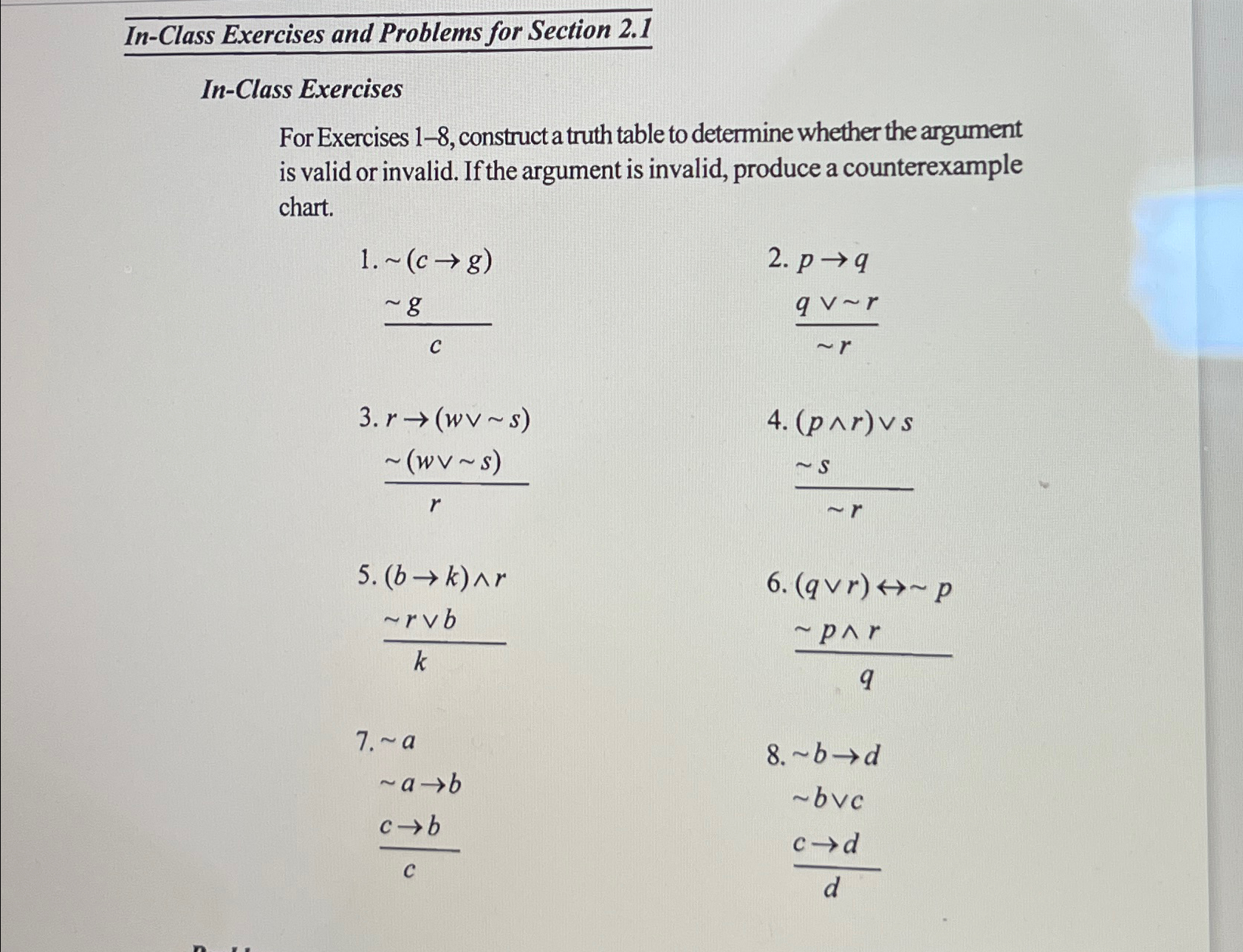Solved Answer number 8 ﻿and create a counterexample chart if | Chegg.com