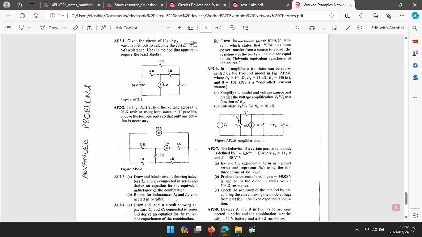 Solved AP2-1. ﻿Given the circuit of Fig. ΛD2,various methods | Chegg.com