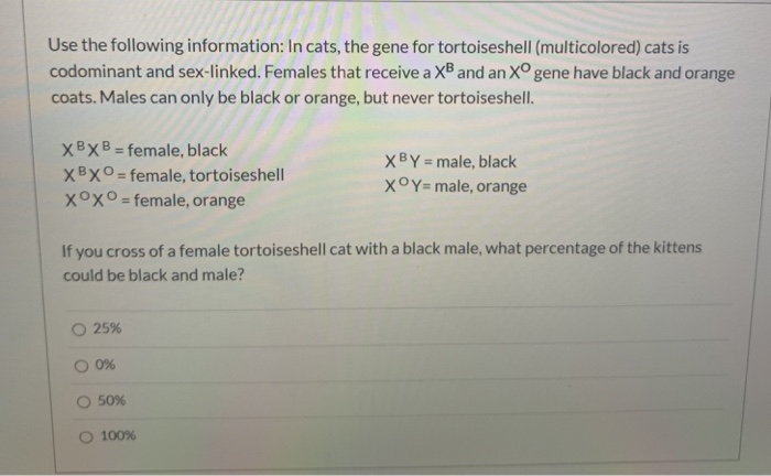 Solved Use the following information: In cats, the gene for | Chegg.com