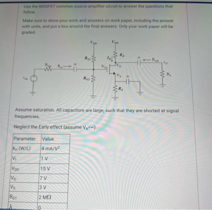 Solved Use the MOSFET common source amplifier circuit to | Chegg.com