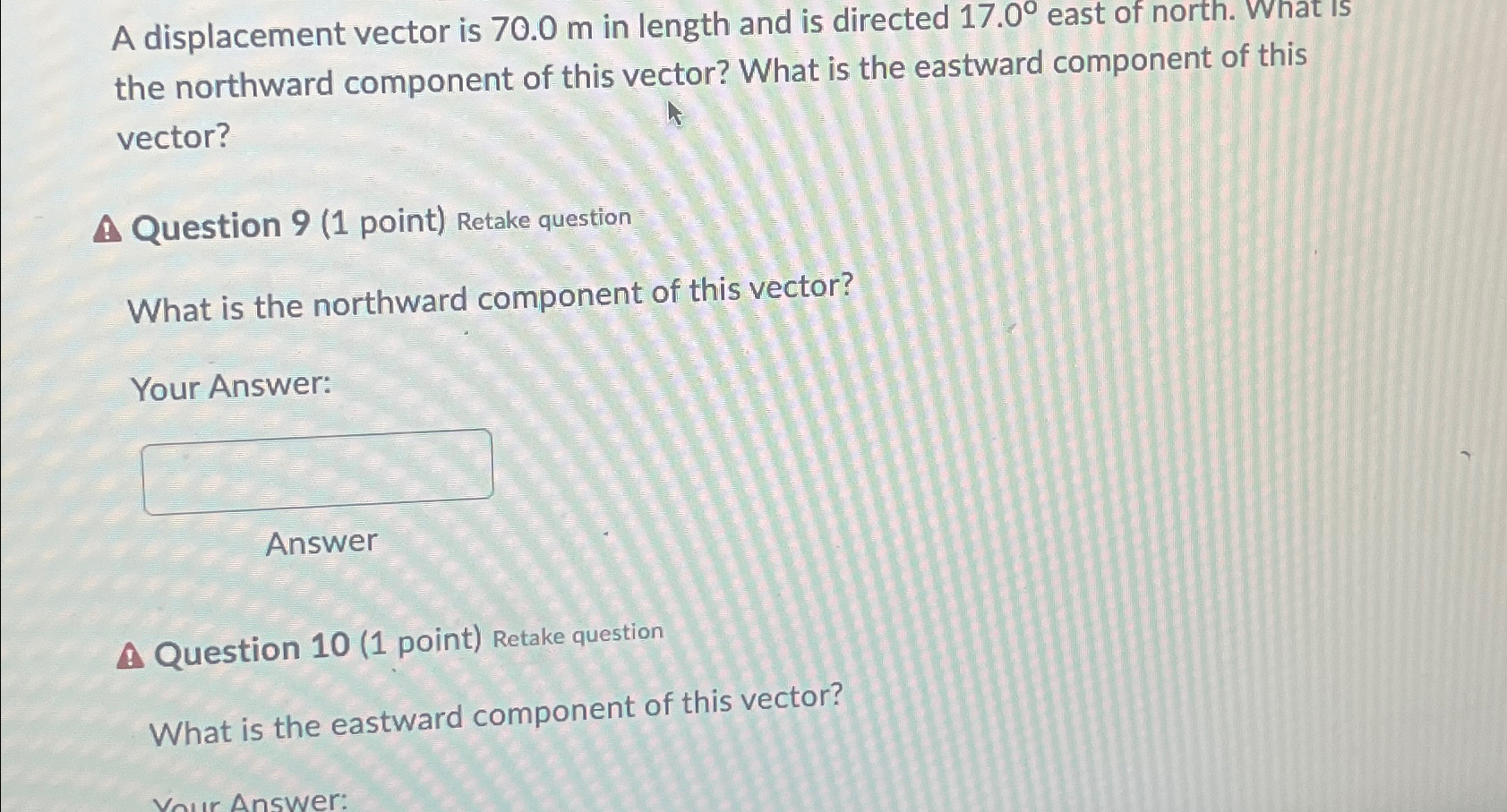 Solved A displacement vector is 70.0m in length and is | Chegg.com