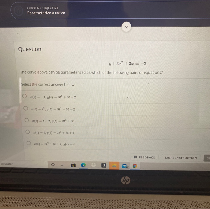 Solved CURRENT OBJECTIVE Parameterize a curve Question | Chegg.com
