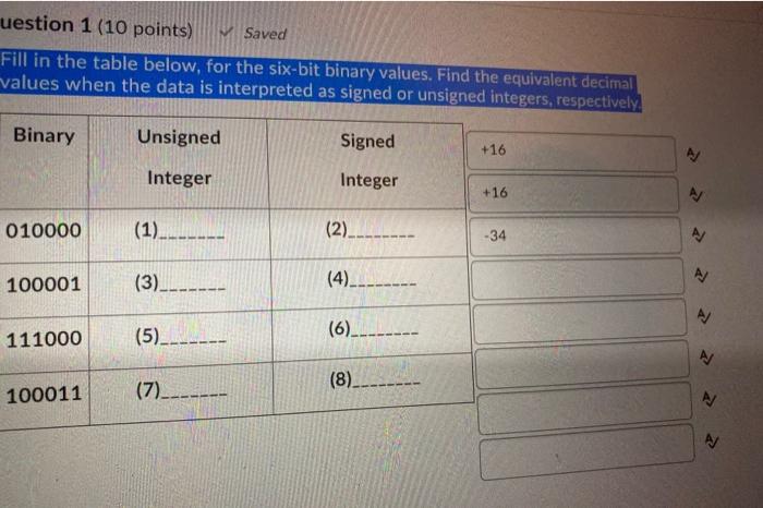 Solved uestion 1 (10 points) Saved Fill in the table below, | Chegg.com