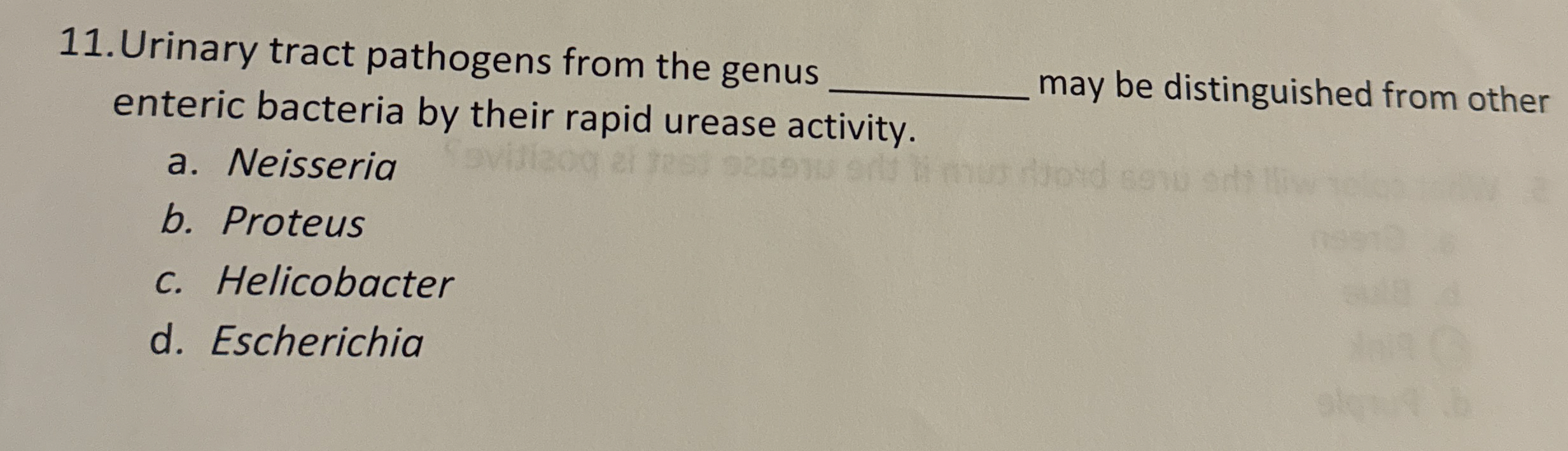 Solved Urinary tract pathogens from the genus enteric | Chegg.com