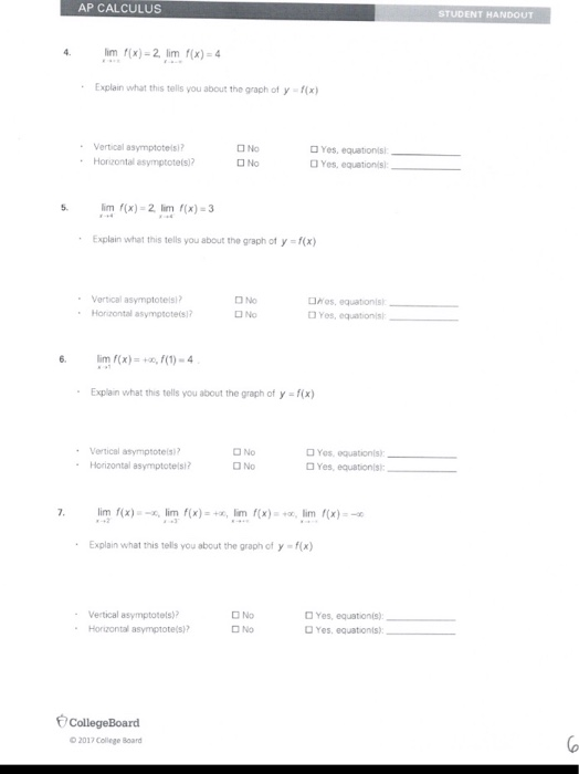AP CALCULUS STUDENT HANDOUT lim f(x) - 2 lim f(x) - 4 | Chegg.com