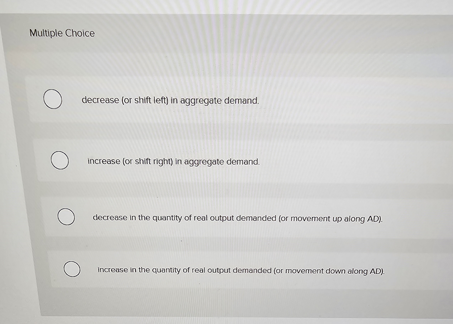 Solved Multiple Choicedecrease (or shift left) ﻿in aggregate | Chegg.com