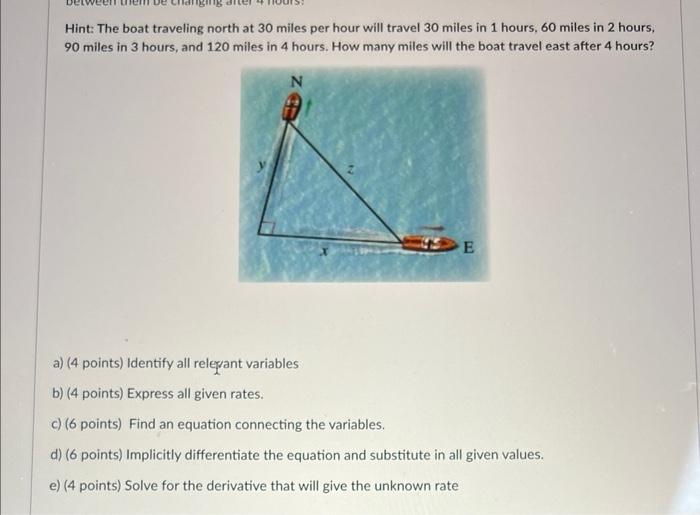 Solved Hint: The boat traveling north at 30 miles per hour | Chegg.com