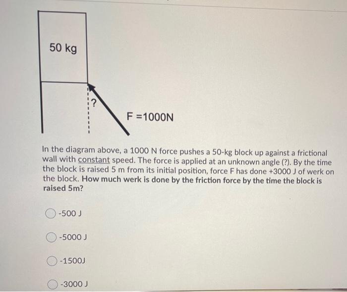 Solved 50 kg F =1000N In the diagram above, a 1000 N force | Chegg.com