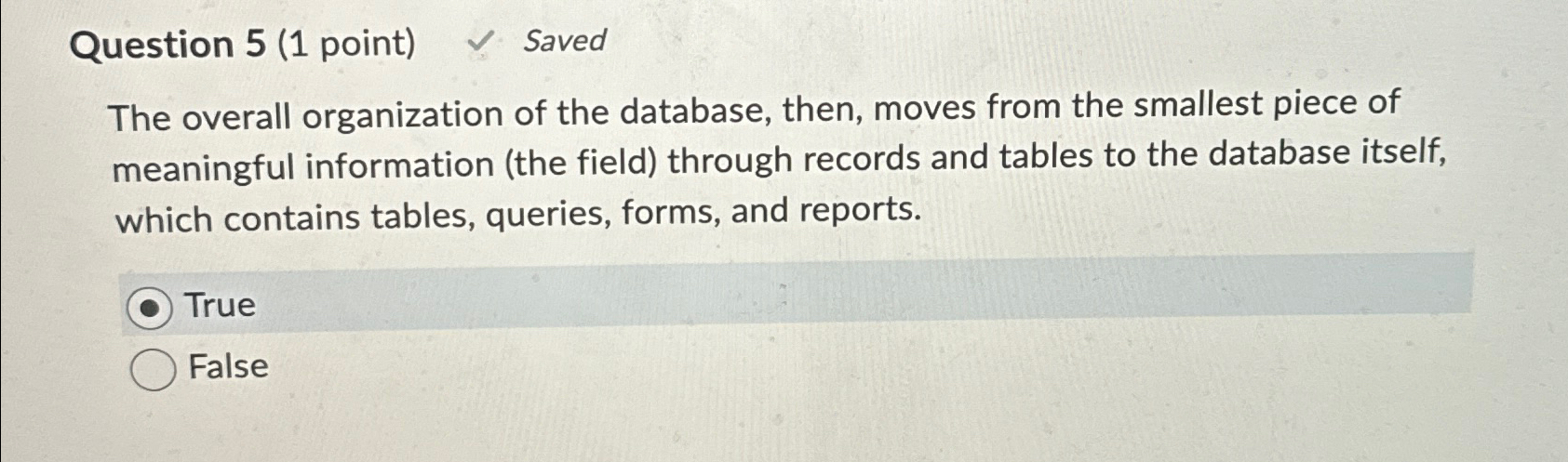 Solved Question 5 (1 ﻿point) ﻿SavedThe overall organization | Chegg.com