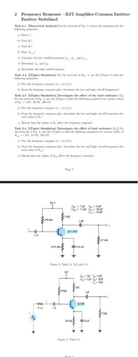 Solved 2 Frequency Response BJT Amplifier-Common Emitter- | Chegg.com