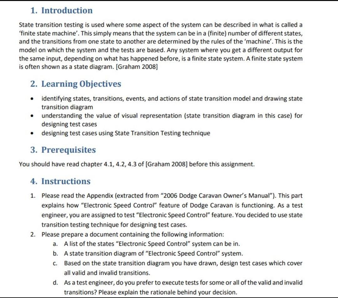Solved 1. Introduction State transition testing is used | Chegg.com
