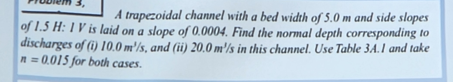 Solved A trapezoidal channel with a bed width of 5.0 ﻿m and | Chegg.com