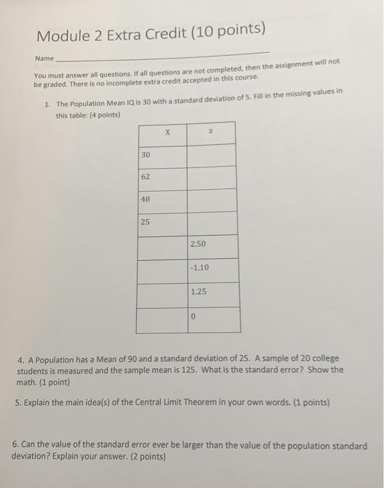 Solved Module 2 Extra Credit (10 points) Name You must | Chegg.com