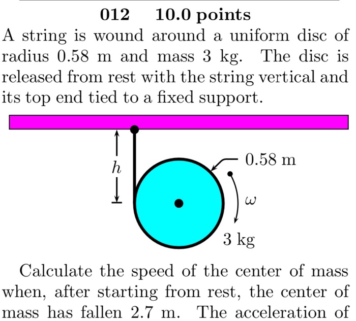 Solved 012 10.0 points A string is wound around a uniform | Chegg.com