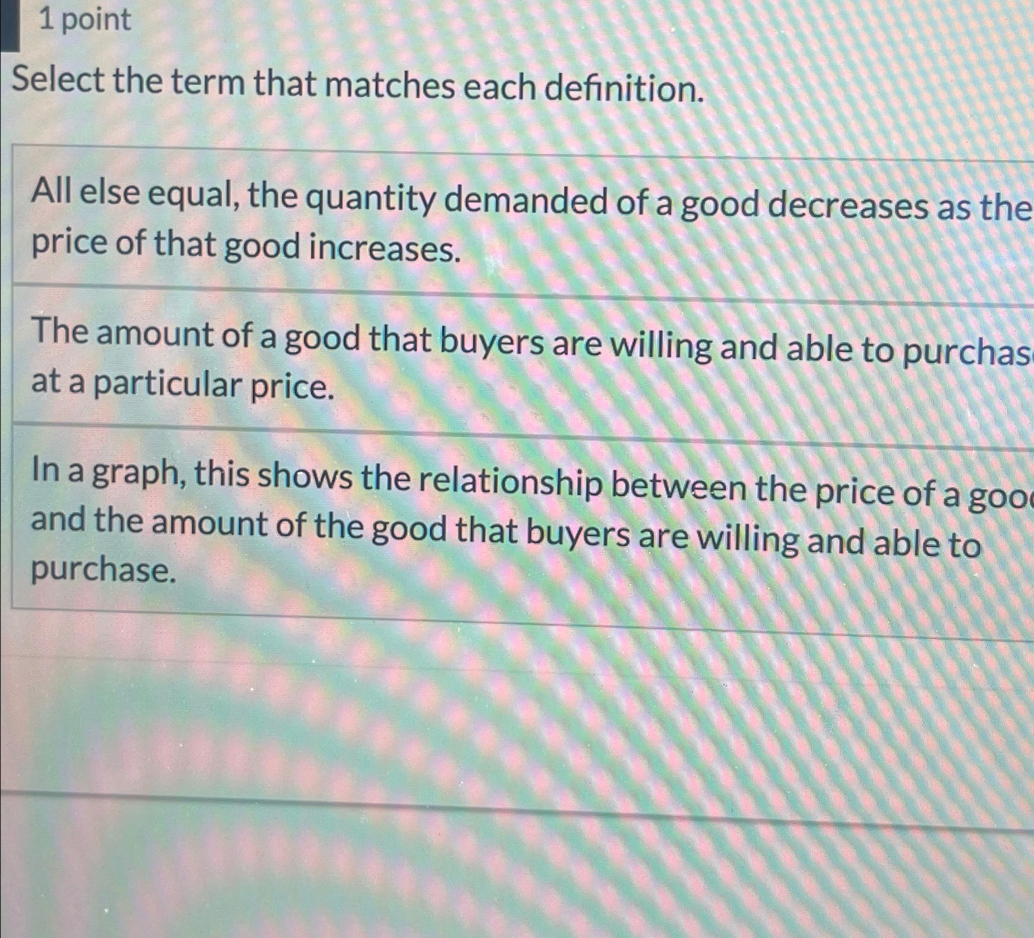Solved 1 ﻿pointSelect the term that matches each | Chegg.com