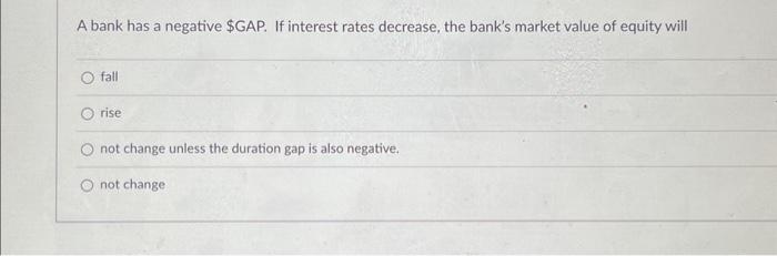 Solved A bank has a negative \$GAP. If interest rates | Chegg.com