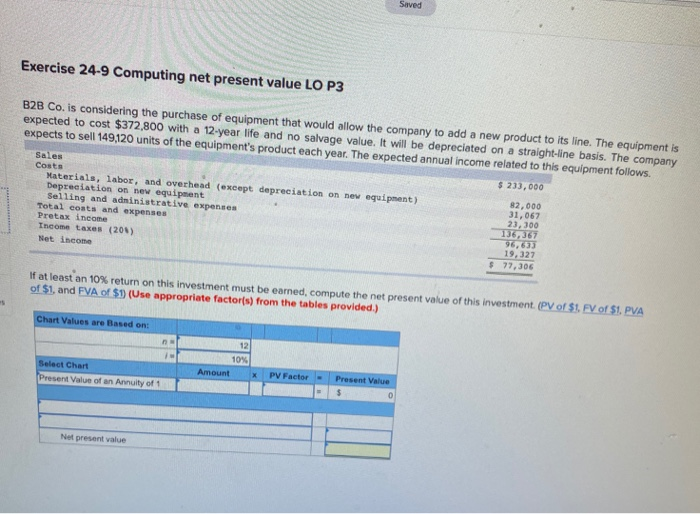 Solved Exercise 24-9 Computing net present value LO P3 B2B | Chegg.com