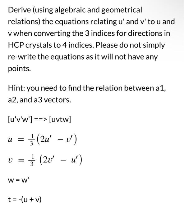 Derive (using algebraic and geometrical relations) | Chegg.com