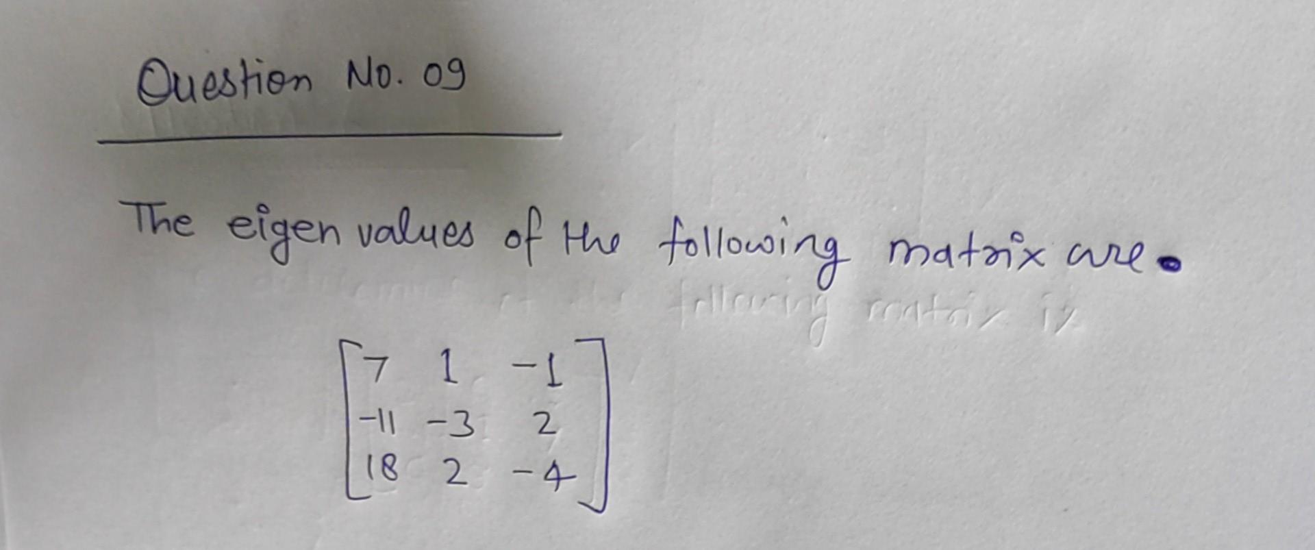 Solved The eigen values of the following matrix are. | Chegg.com