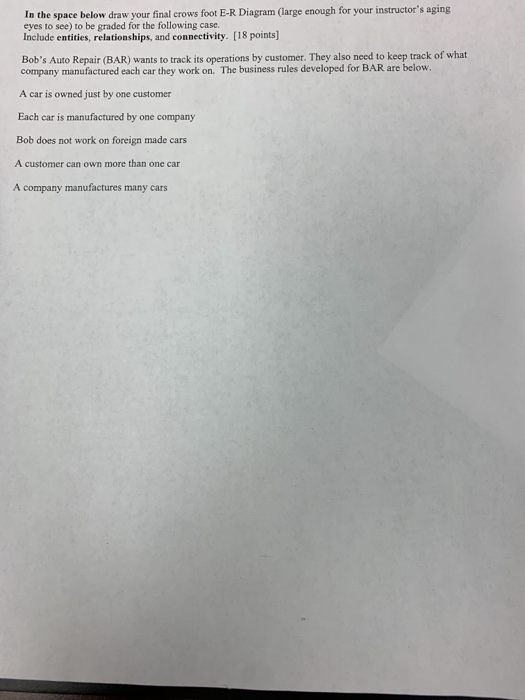Solved In the space below draw your final crows foot E-R | Chegg.com