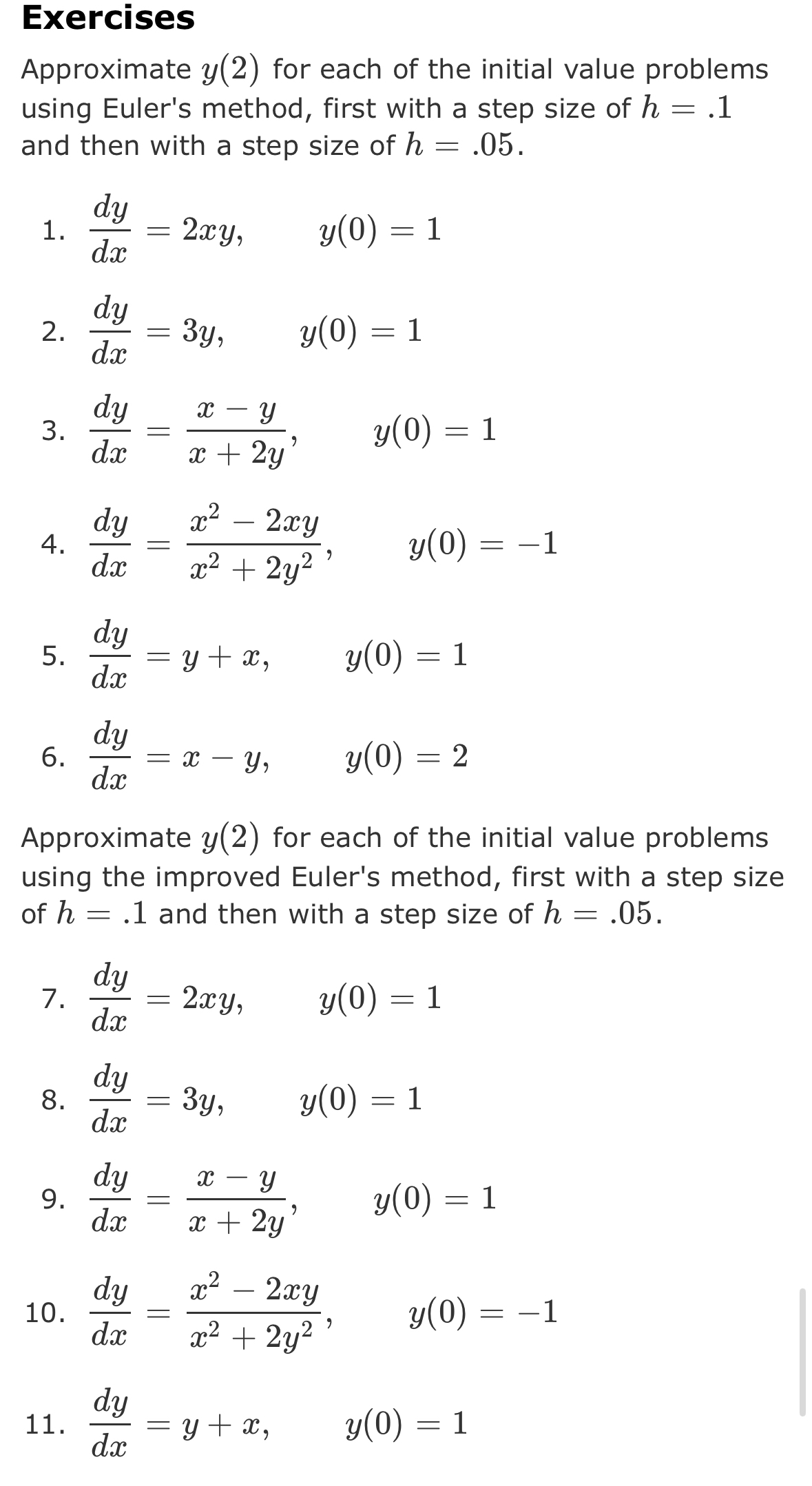 Solved ExercisesApproximate y(2) ﻿for each of the initial | Chegg.com