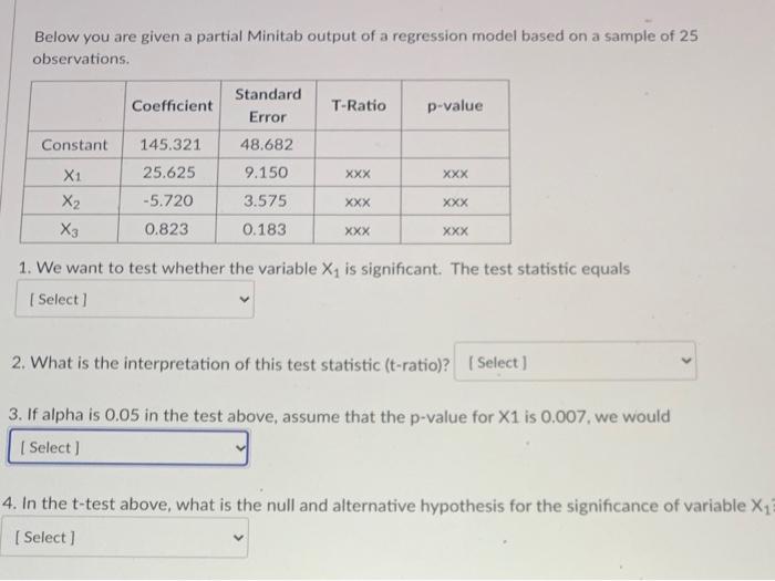 Solved Below you are given a partial Minitab output of a | Chegg.com