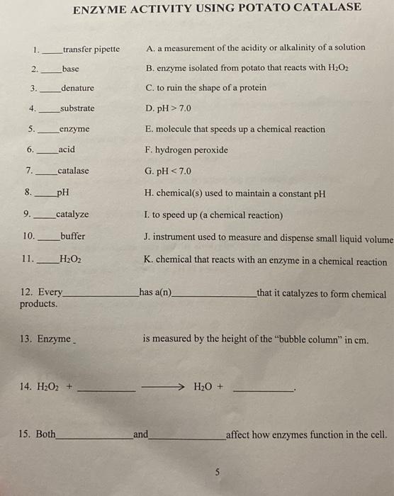 Solved ENZYME ACTIVITY USING POTATO CATALASE 1. transfer | Chegg.com