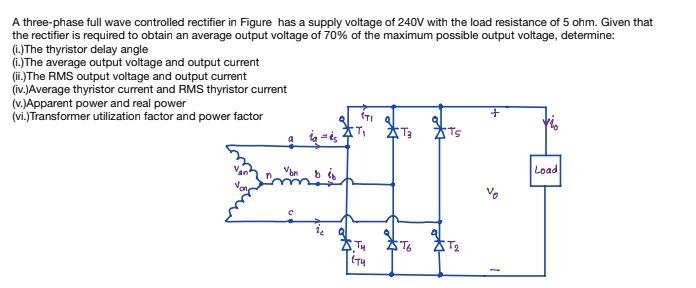 Solved A three-phase full wave controlled rectifier in | Chegg.com