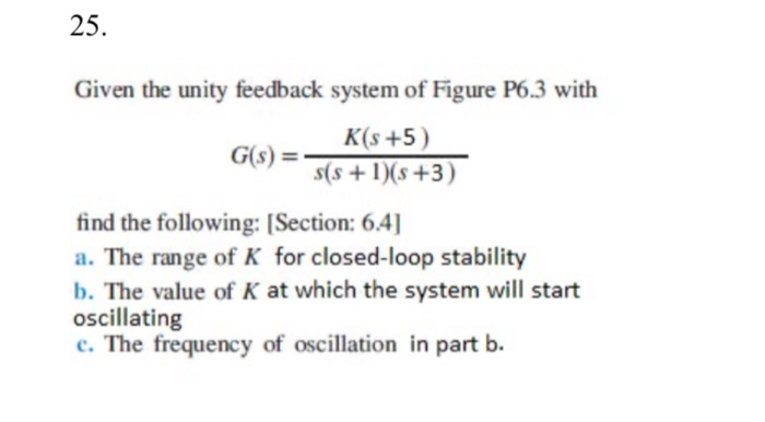 Solved 25. Given the unity feedback system of Figure P6.3 | Chegg.com