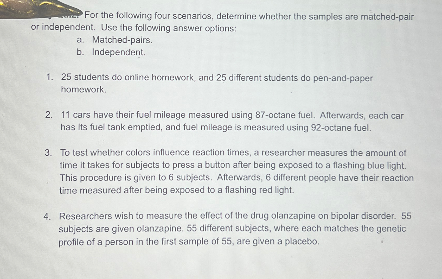 Solved For the following four scenarios, determine whether | Chegg.com