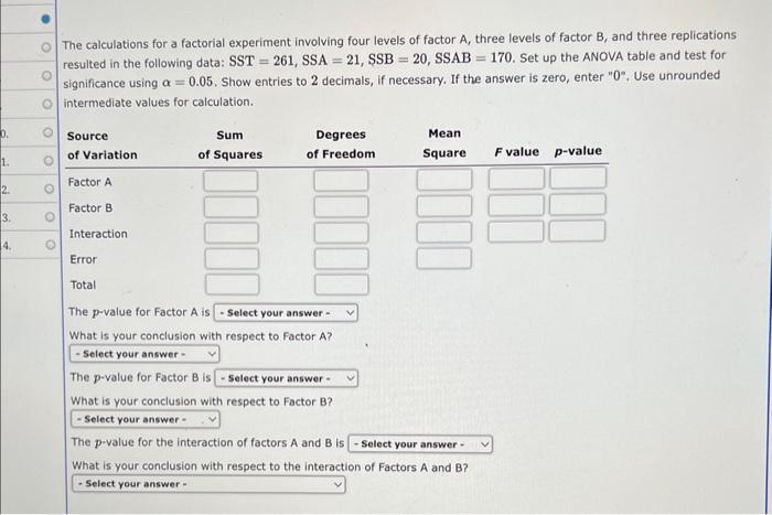 Solved The calculations for a factorial experiment involving | Chegg.com