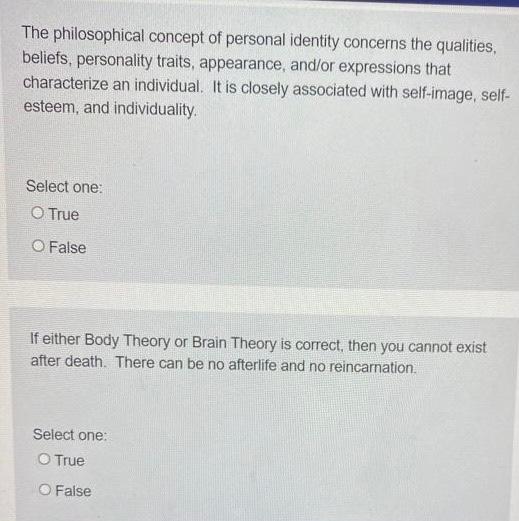 Solved The philosophical concept of personal identity | Chegg.com