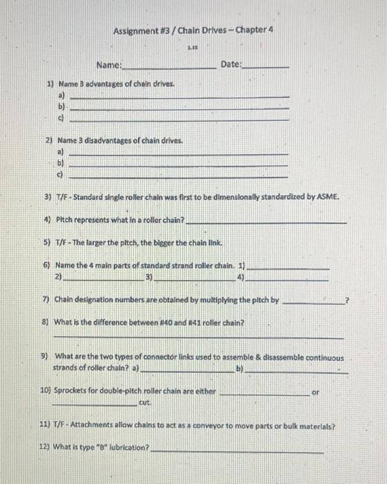 Solved Assignment #3 / Chain Drives - Chapter 4 1.35 Name: | Chegg.com