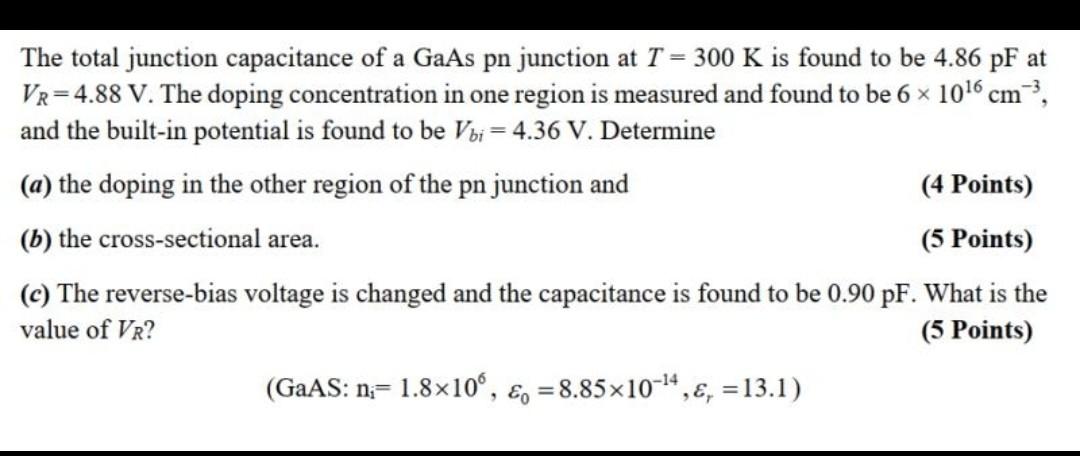 Solved The total junction capacitance of a GaAs pn junction | Chegg.com