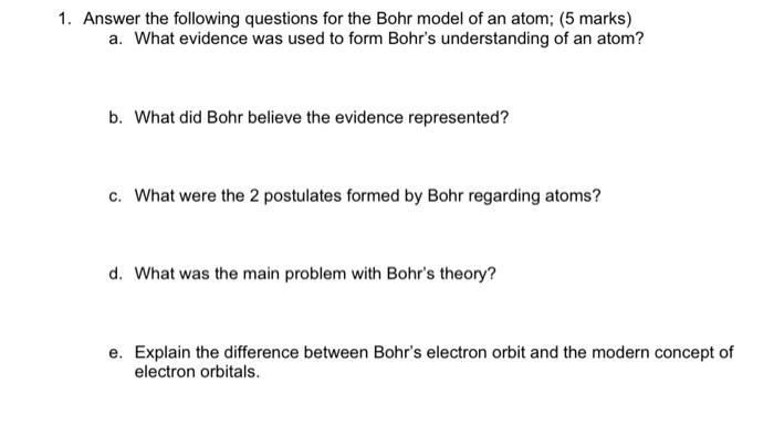 Solved Answer the following questions for the Bohr model of | Chegg.com