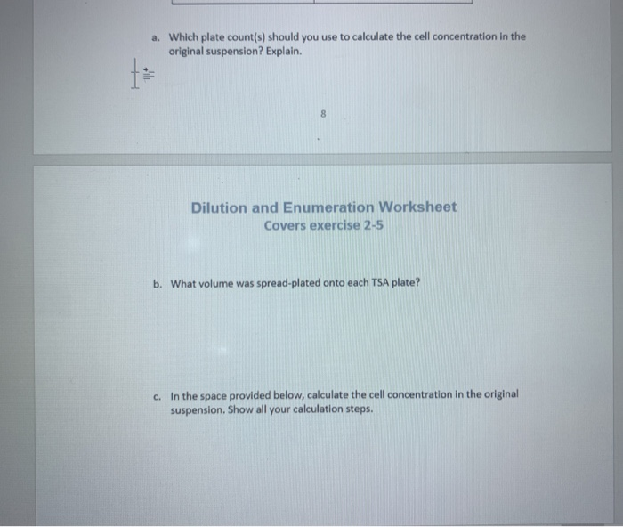 Solved Dilution and Enumeration Worksheet Covers exercise | Chegg.com