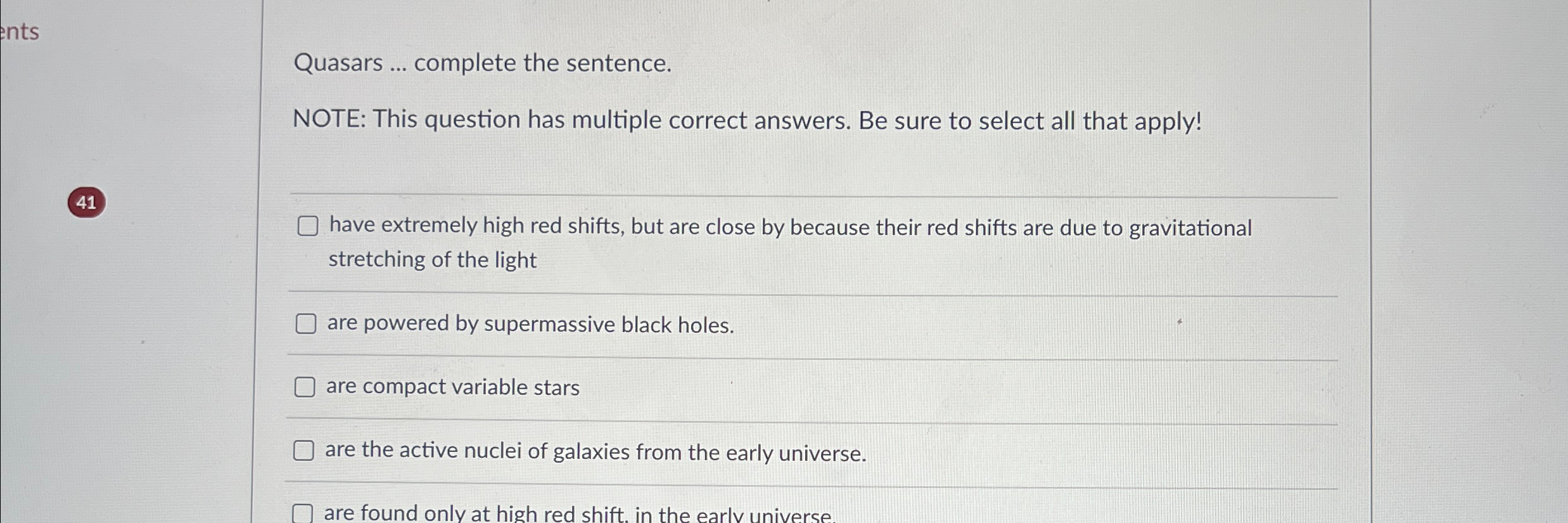 Solved Quasars ... ﻿complete the sentence.NOTE: This | Chegg.com