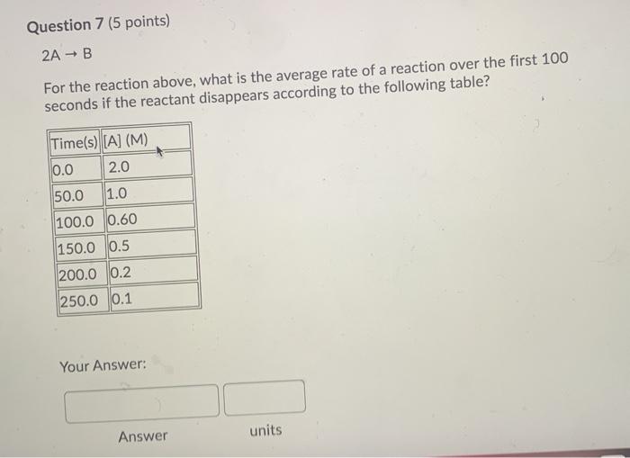 Solved Question 7 (5 points) 2A - B For the reaction above, | Chegg.com