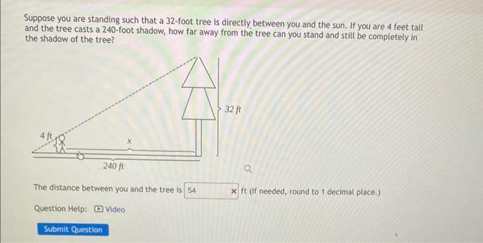 Solved Suppose you are standing such that a 32 -foot tree is | Chegg.com