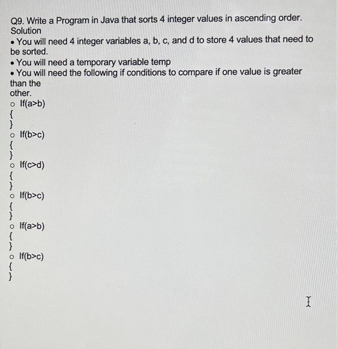 Solved Q9 Write A Program In Java That Sorts 4 Integer 