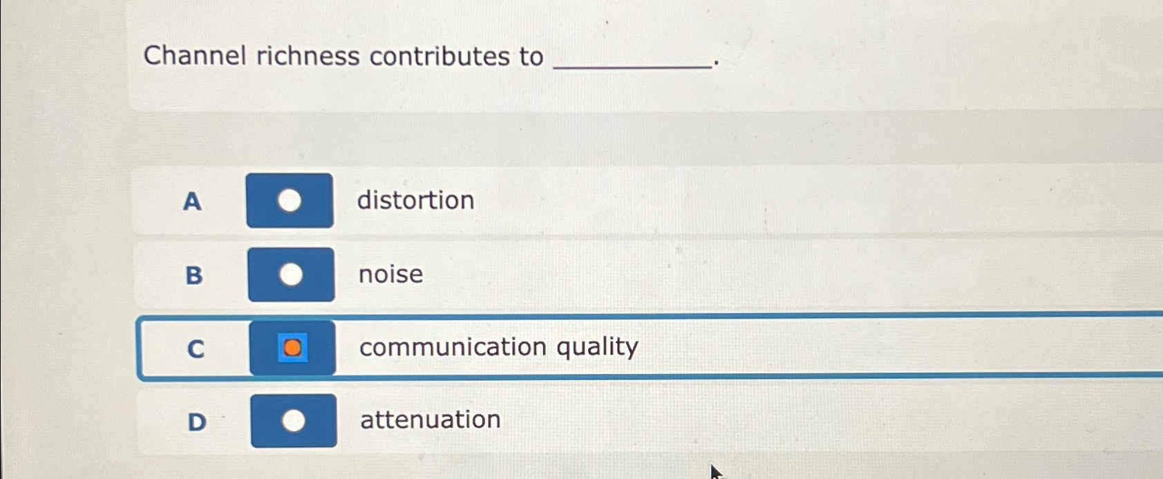 Solved Channel richness contributes toA distortionB noiseC | Chegg.com