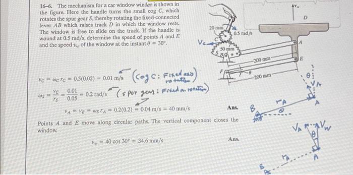 Solved 16-6. The mechanism for a car window winder is shown | Chegg.com