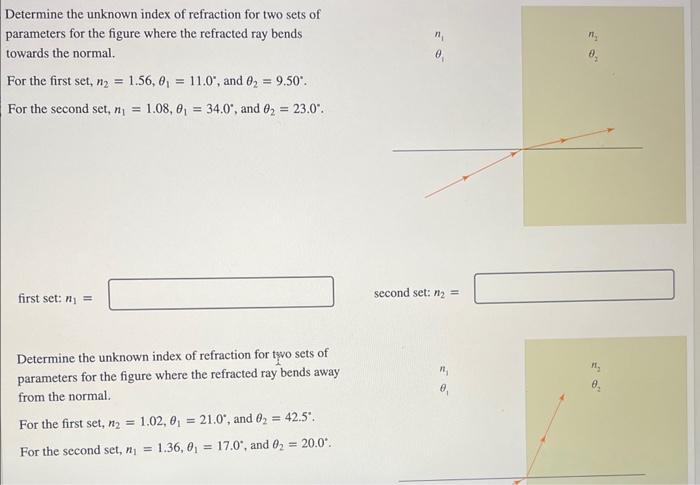 Solved Determine the unknown index of refraction for two | Chegg.com