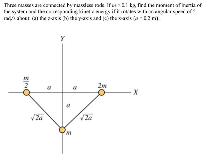 Solved Three masses are connected by massless rods. If m=0.1 | Chegg.com
