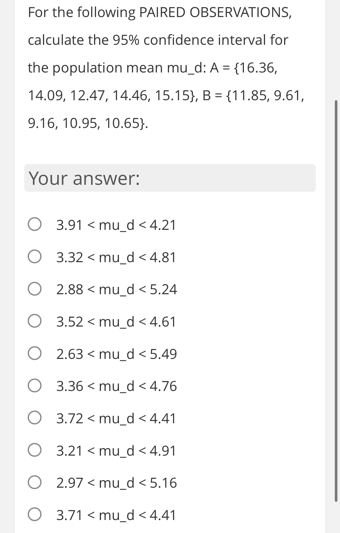 For the following PAIRED OBSERVATIONS, calculate the | Chegg.com