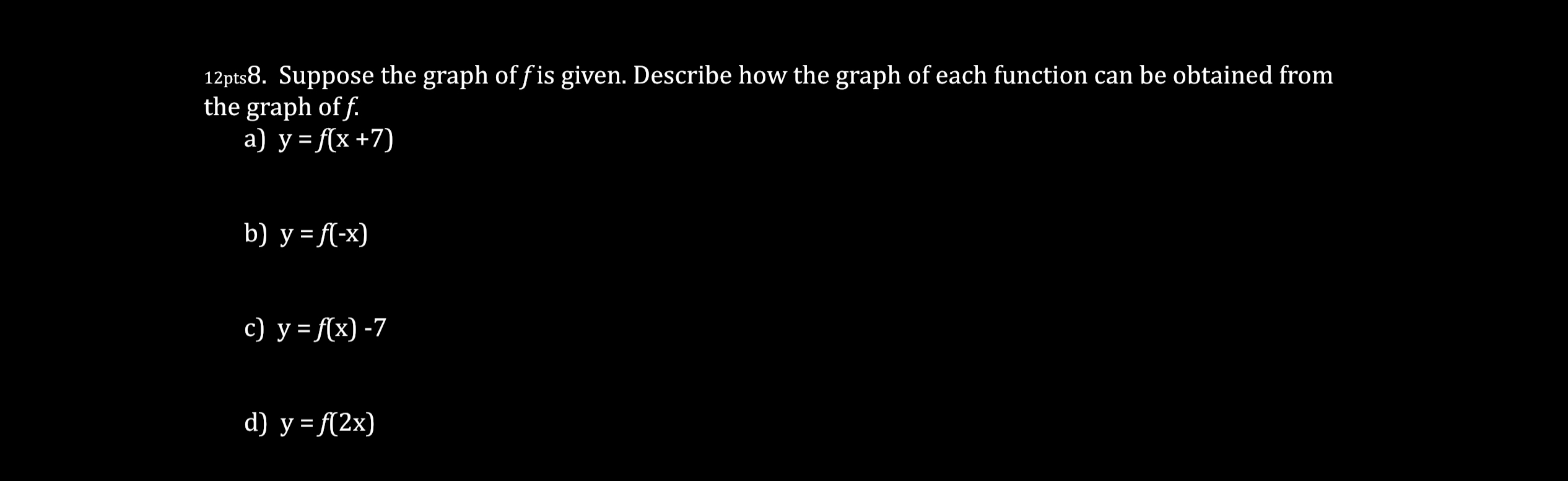 Solved Suppose the graph of f ﻿is given. Describe how the | Chegg.com