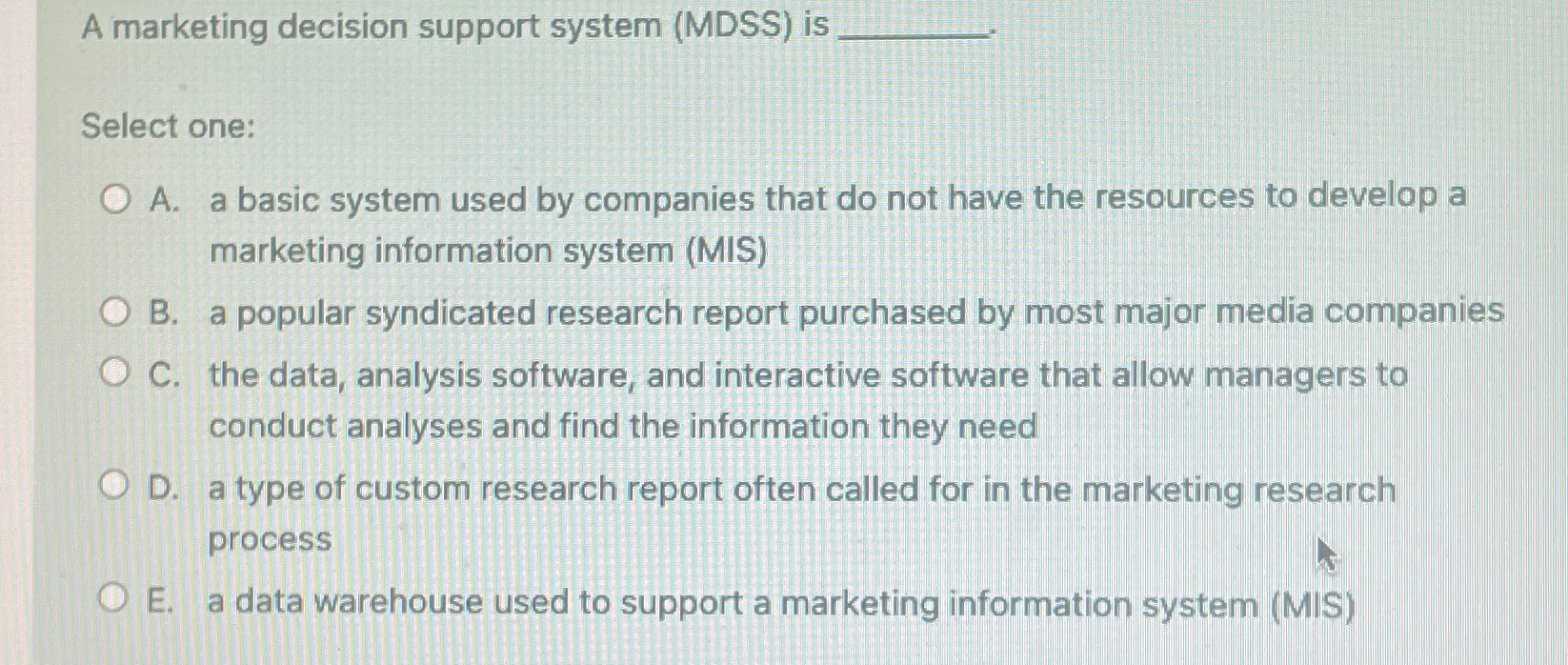 Solved A Marketing Decision Support System Mdss ﻿isselect