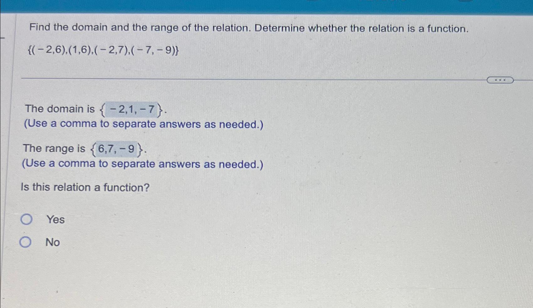 Solved Find the domain and the range of the relation. | Chegg.com